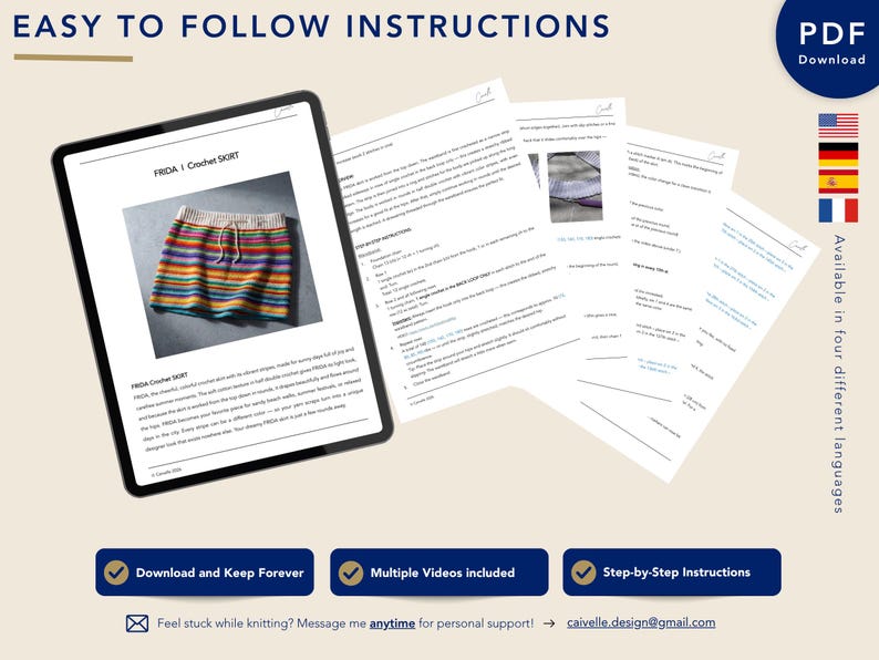 Crochet Skirt Pattern: Colorful Striped Mini Skirt Tutorial (PDF ...