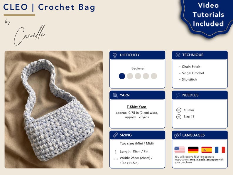 T-shirt Yarn Bag Crochet Pattern PDF Easy Baguette Handbag Tutorial ...