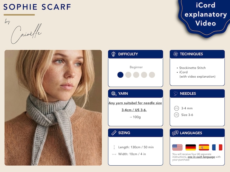 Sophie Scarf Knitting Pattern: Easy Garter Stitch Shawl (instant ...