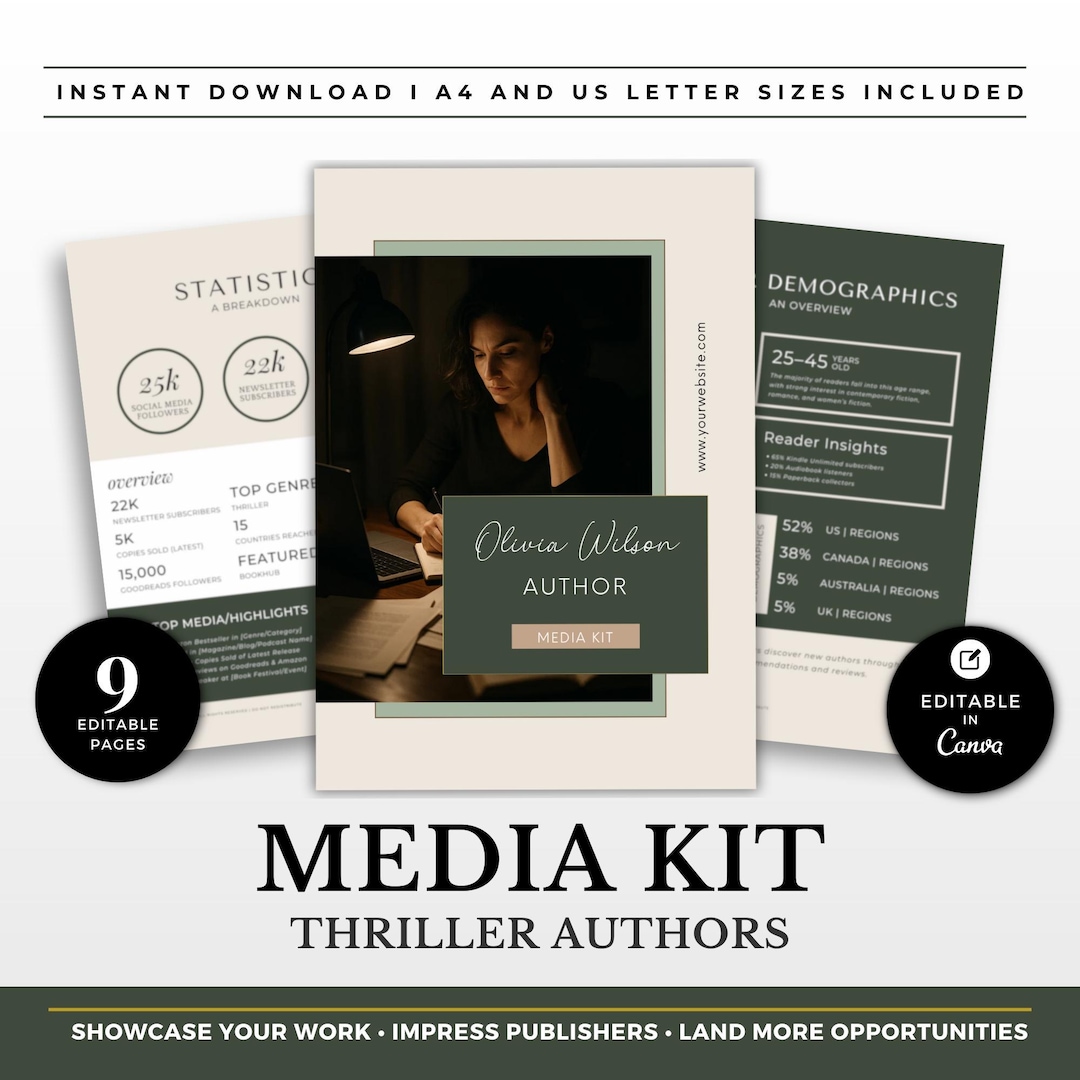 Thriller Author Media Kit Canva Template, Editable Press Kit for ...