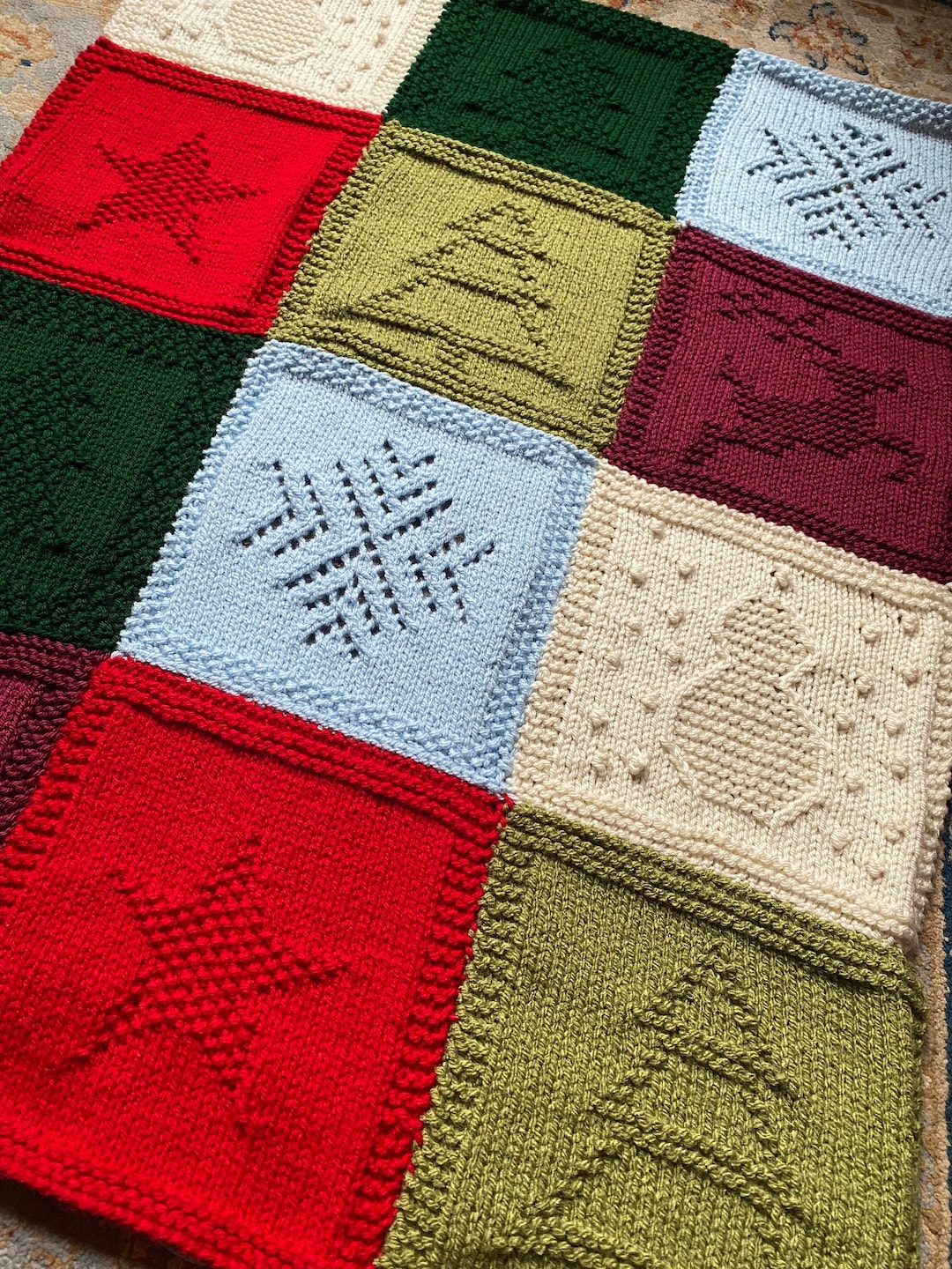 Knitting Pattern, Christmas Patchwork Blanket, Instant Download, - Etsy