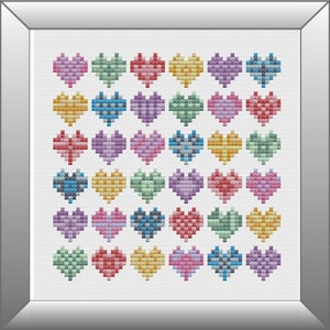 Mini Hearts Cross Stitch Pattern, DMC Threads, PDF, Instant Download ...
