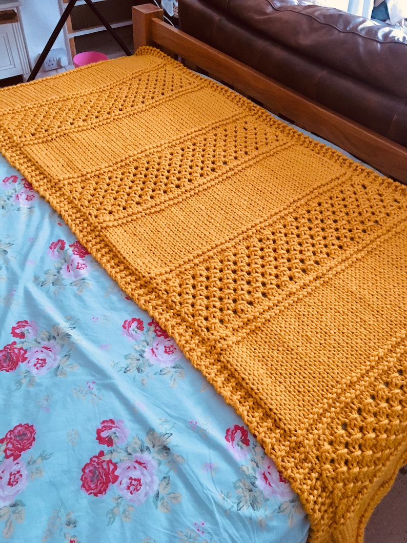 Knitting Pattern, Lace Stripe Bed Runner and Blanket, Super Chunky ...