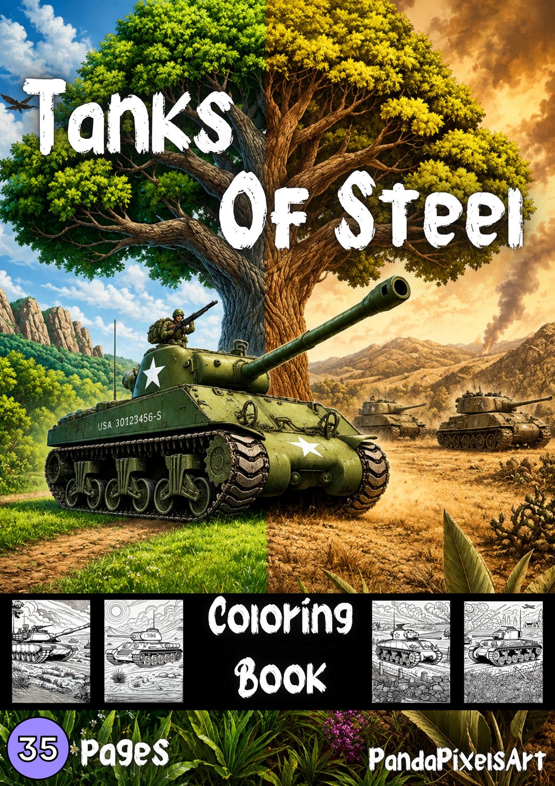 Tanks of Steel Coloring Book, Military Vehicles, 35 Pages (digital ...