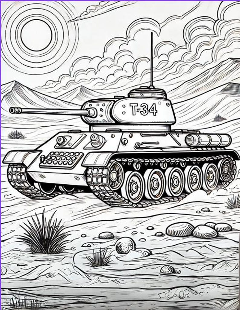 Tanks of Steel Coloring Book, Military Vehicles, 35 Pages (digital ...