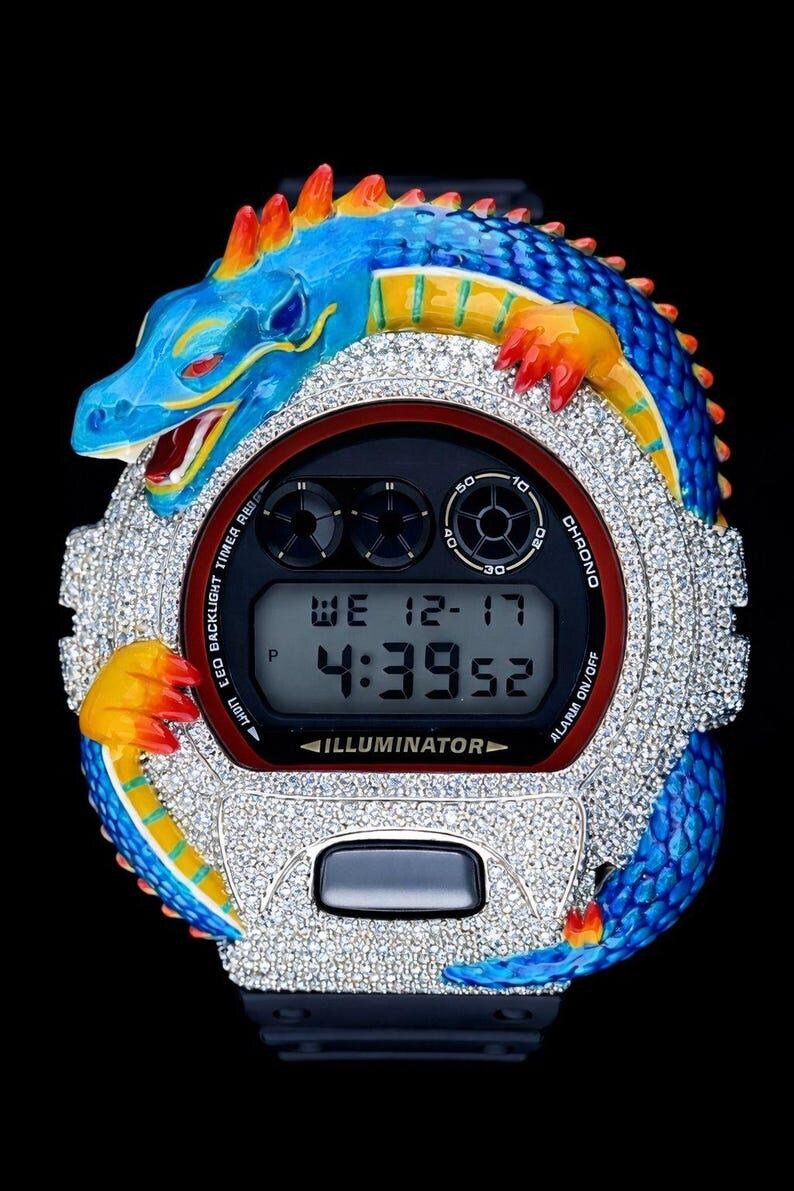 Iced Out Dragon Watch Case 6900 Style Moissanite Bust Down Bezel ...
