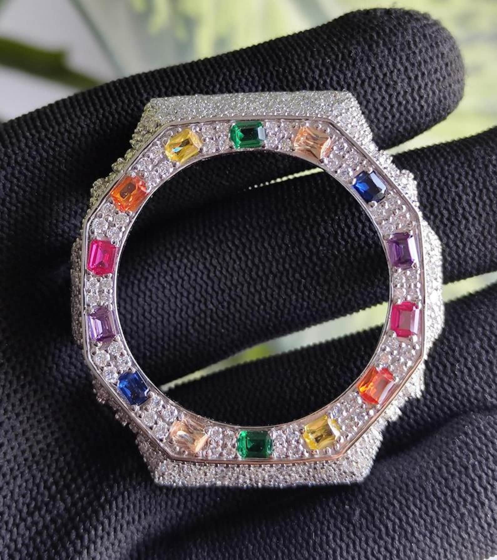 Iced Out Multi Stone Bezel 2100 Style Sterling Silver Colorful Navratna ...