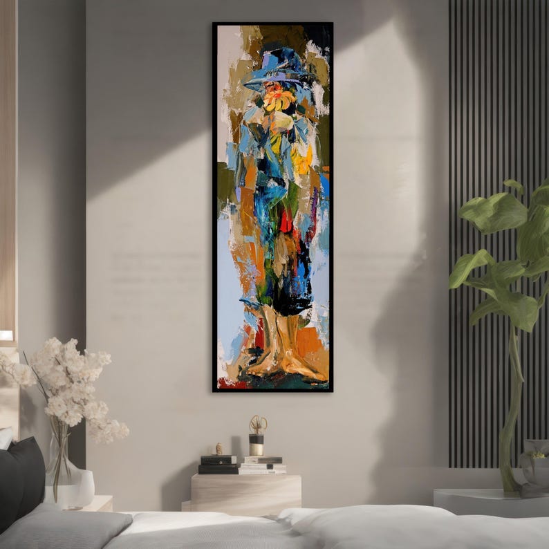 Abstract Woman With Hat and Flower, Colorful Expressionist Wall Art ...