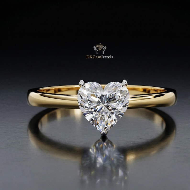 Heart Cut Diamond Engagement Ring, Solitaire Heart Ring, Yellow Gold ...