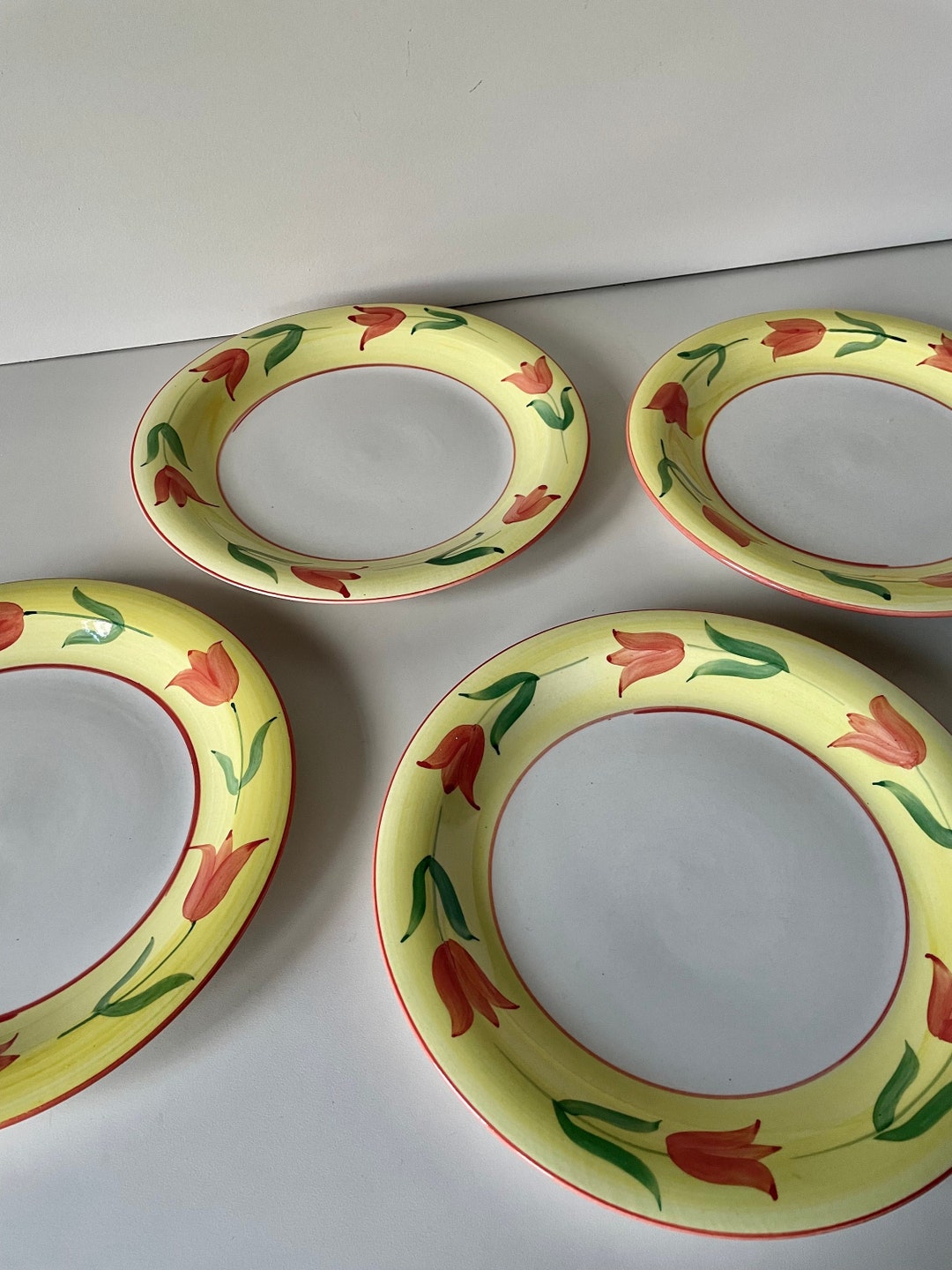 Set of 4 Vintage Yellow Tulip Cottage Ceramic Hand Painted Dinner ...