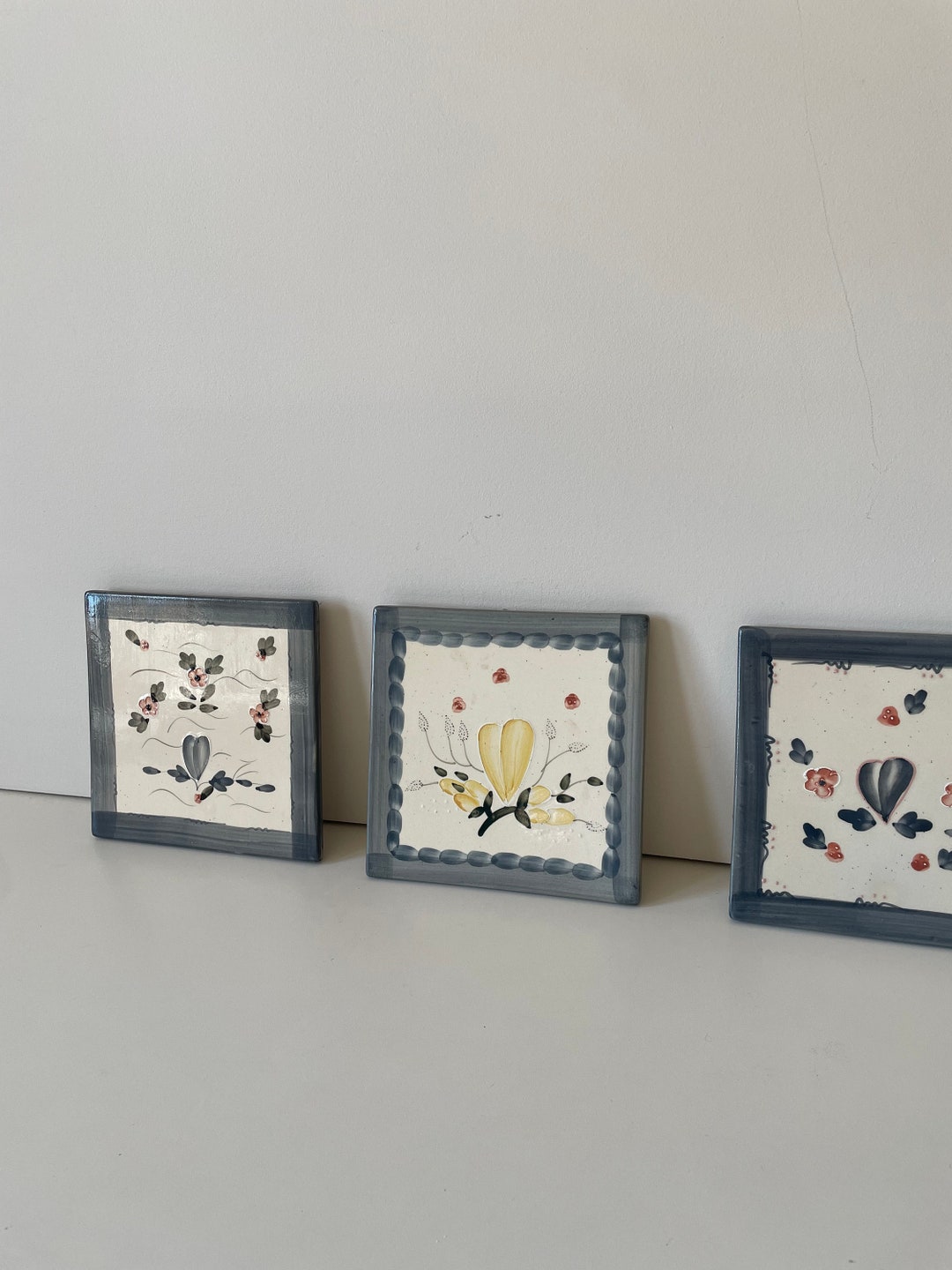 Set of 3 Vintage Hand Painted Ceramic Porcelain Tile Trivet Wall ...