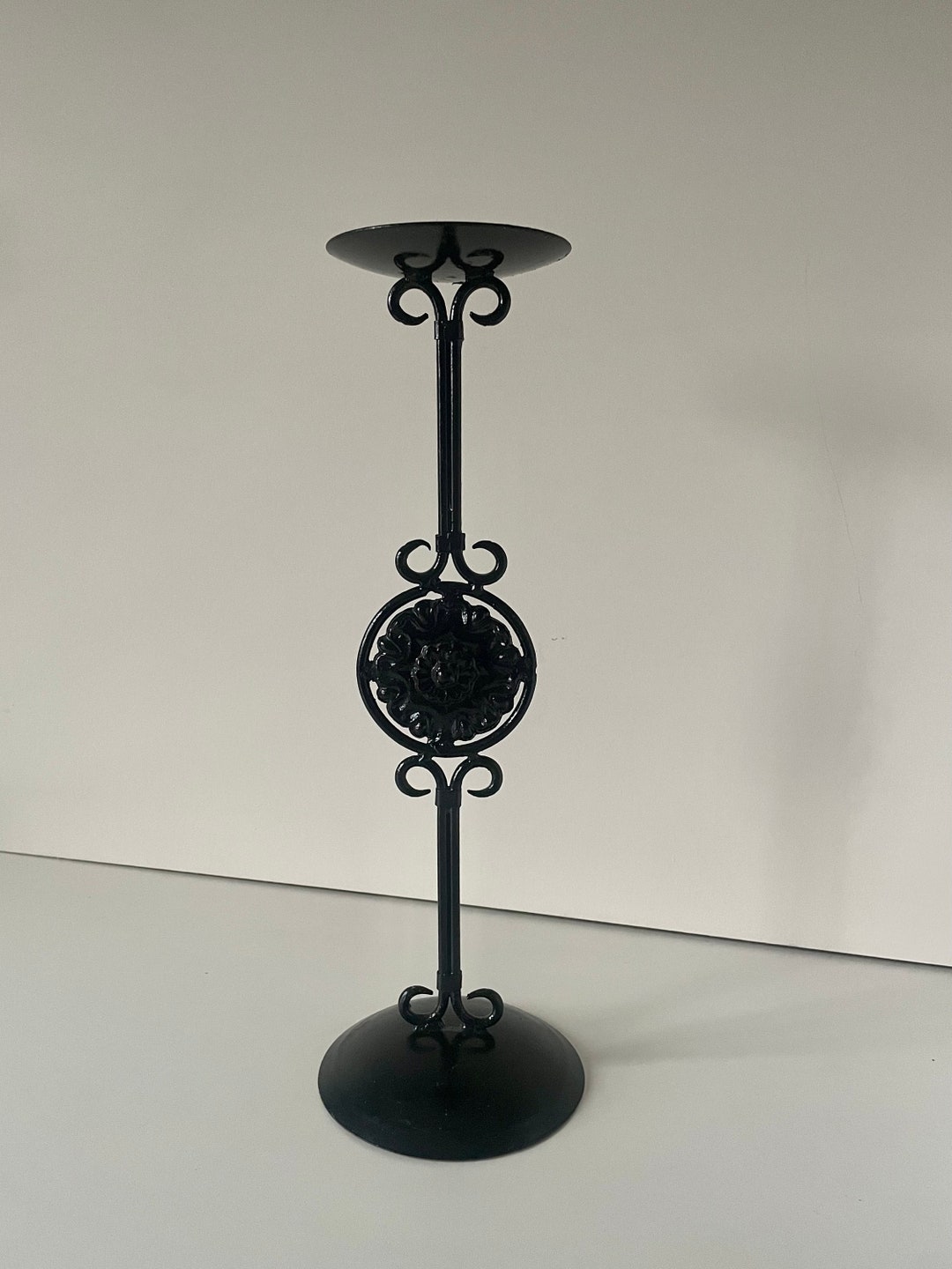 Vintage Antique Spiral Black Lacquer Spanish Iron Pillar Candle Holder ...