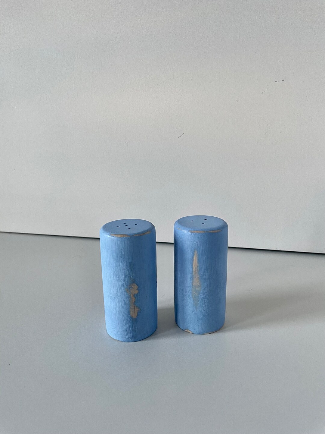 Vintage Periwinkle Blue Distressed Wood Salt & Pepper Shaker Set - Etsy