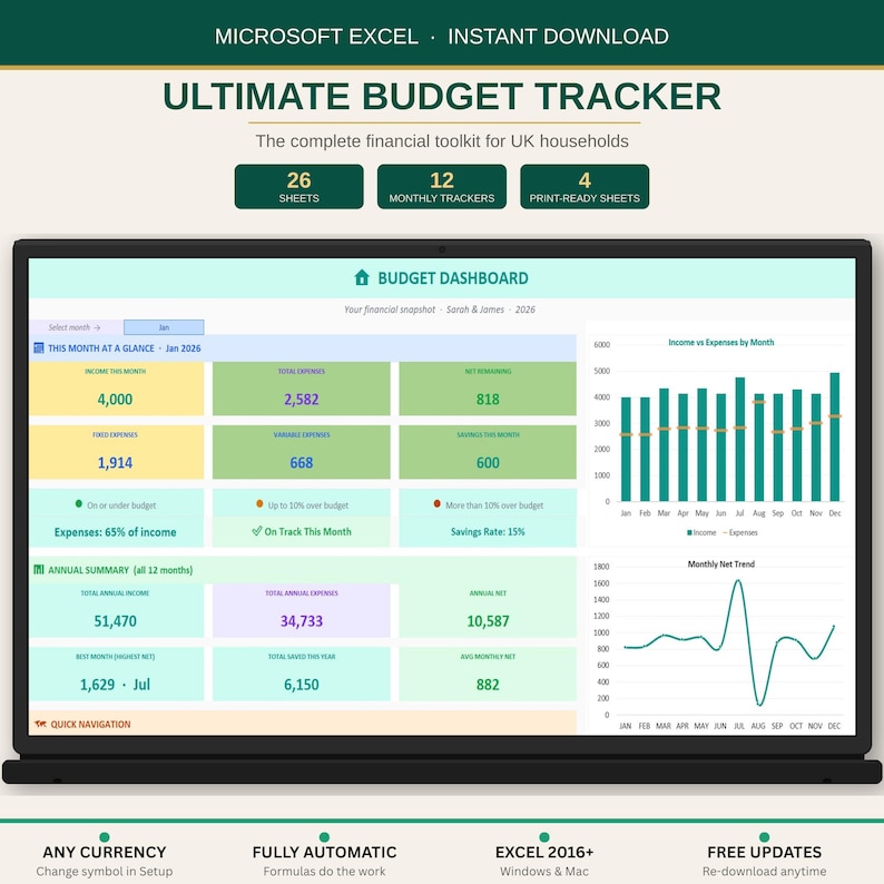 Excel Budget Spreadsheet – Monthly Financial Planner, Debt Tracker ...