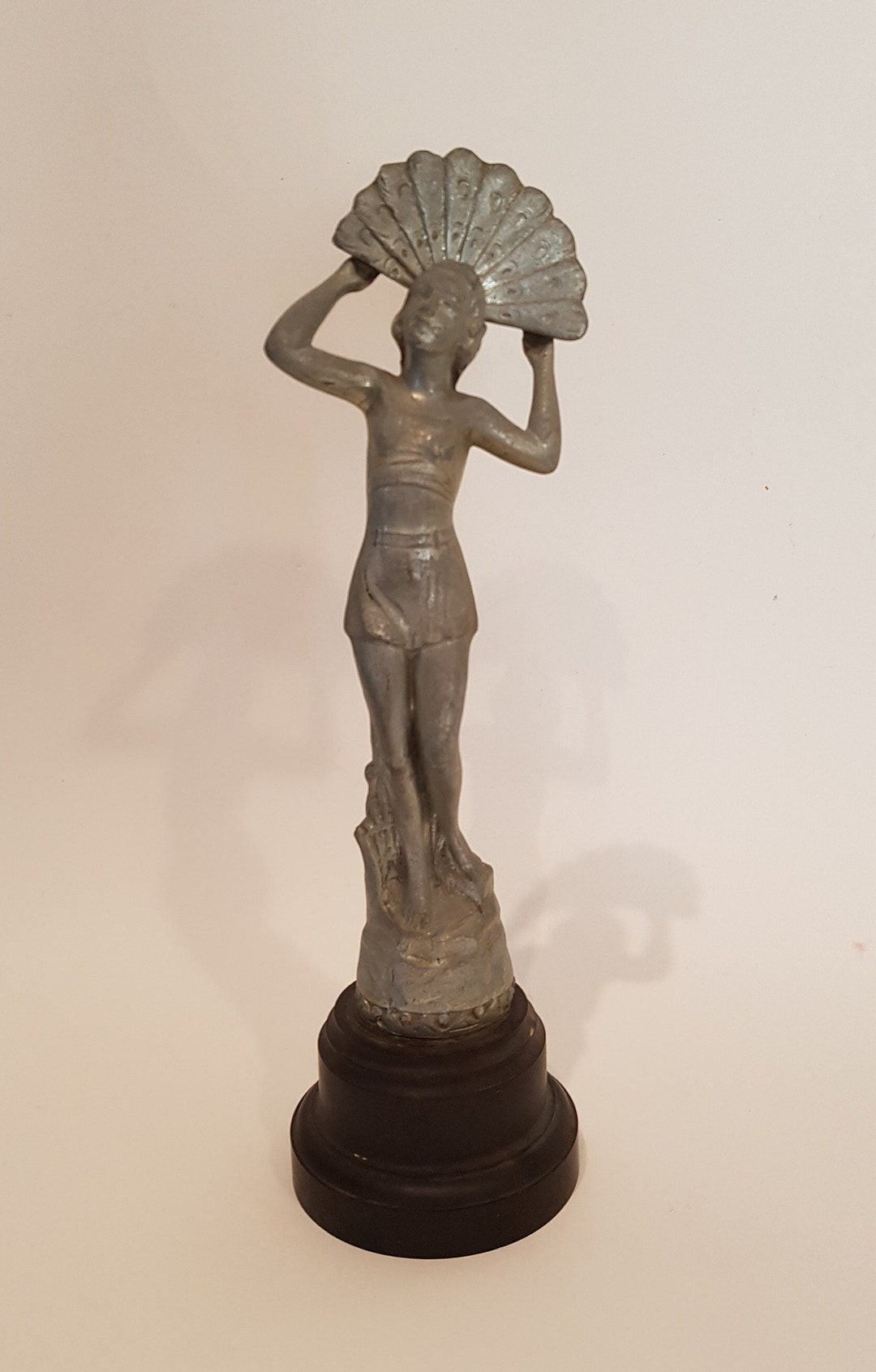 Vintage Metal Statue, Female, Peacock Feathers - Etsy