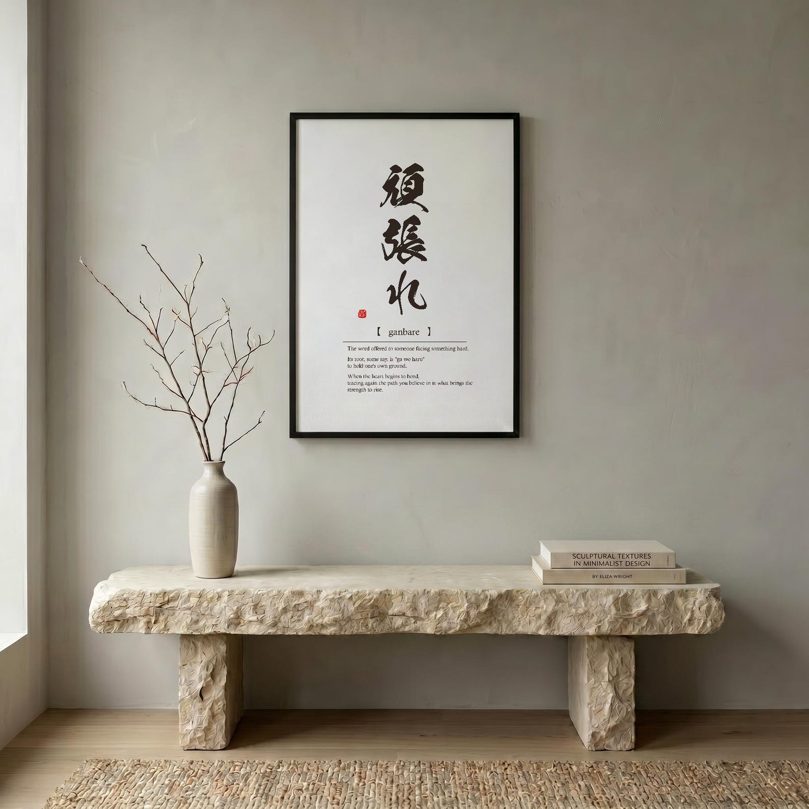 Ganbare Japanese Word Art, Japanese Inspirational Wall Art, Minimalist ...