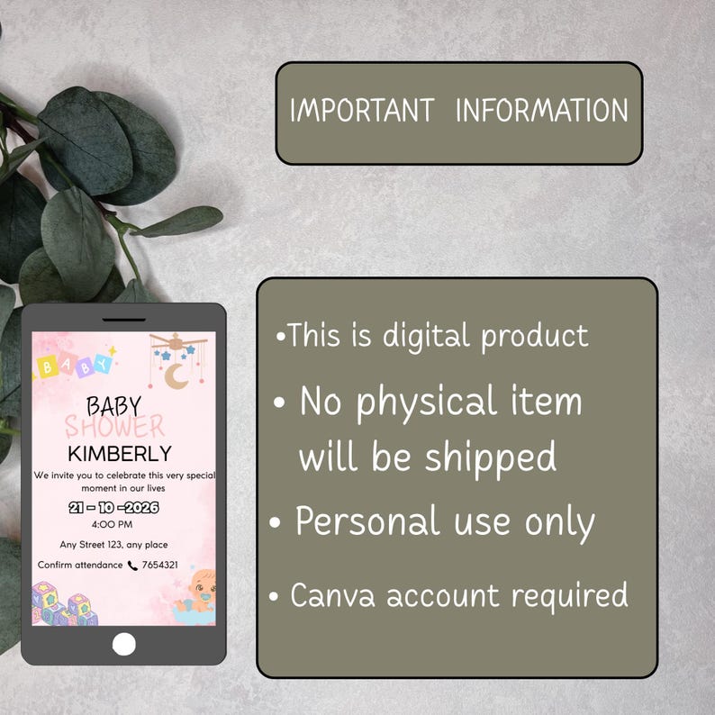 Animated Baby Shower Girl Invitation, Pink Canva Template, Digital ...