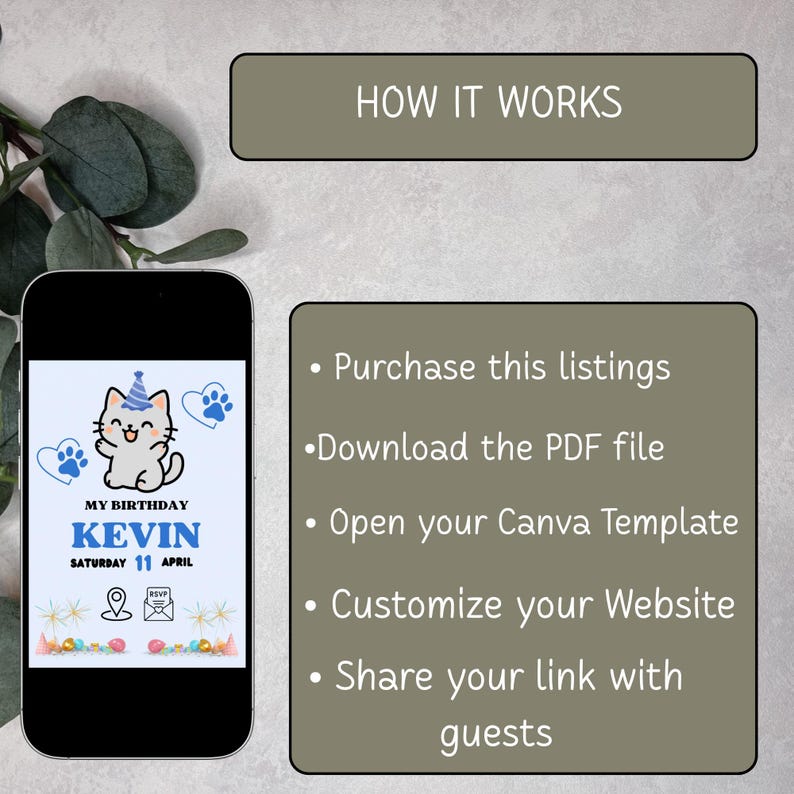 Editable Cat Birthday Invitation, Kitten Theme, Kids Party (digital ...
