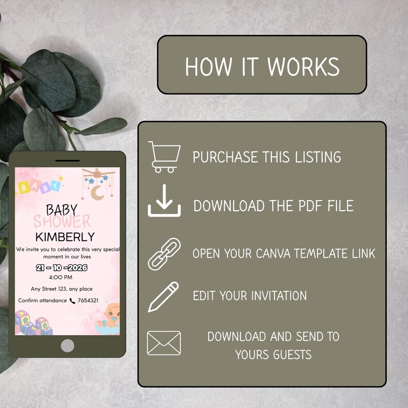 Animated Baby Shower Girl Invitation, Pink Canva Template, Digital ...