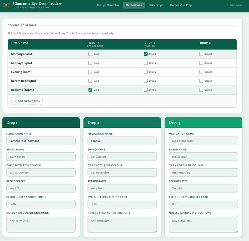 Yearly Glaucoma Eye Drop Digital Tracker and Adherence Log for Desktop ...