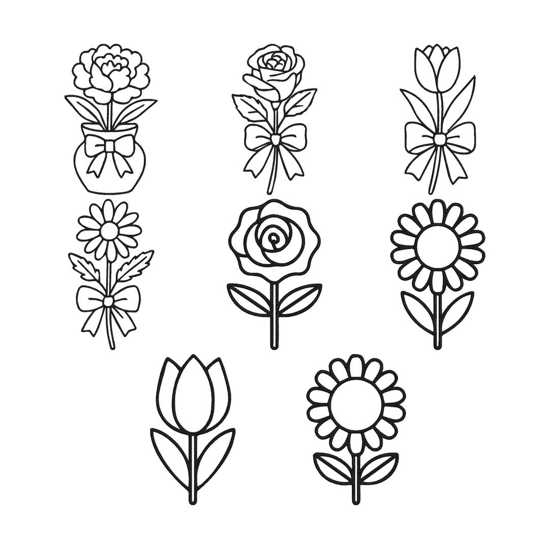 Flowers Line Art Embroidery Design Bundle, Floral Outline Machine ...