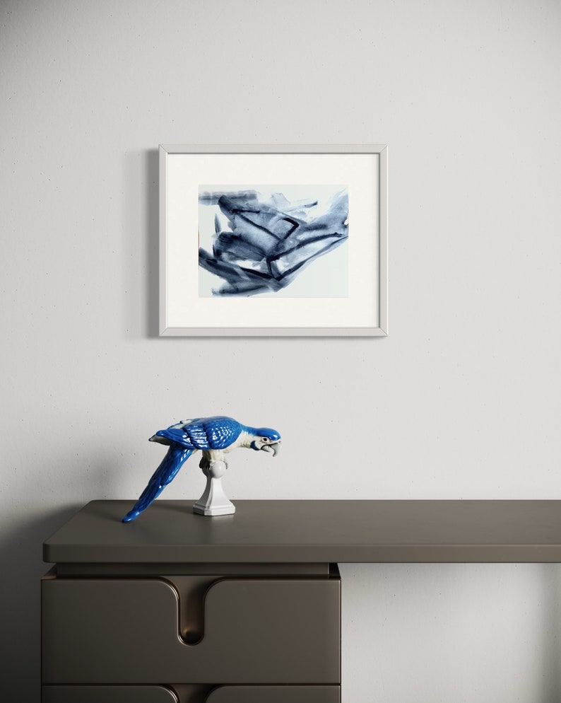 Indigo Sails, Original Watercolor Abstract a Indigo Colored Watercolor ...