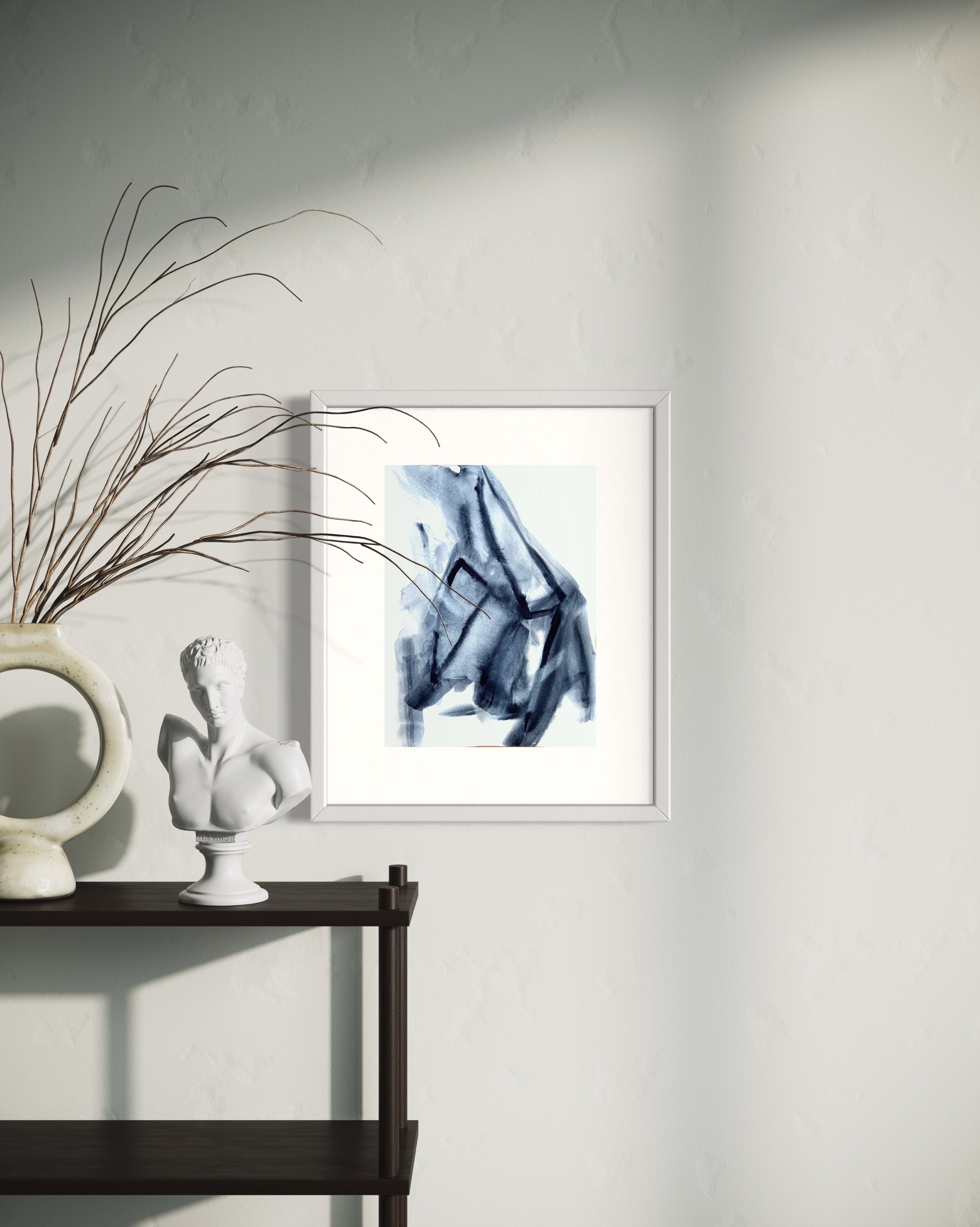 Indigo Sails, Original Watercolor Abstract a Indigo Colored Watercolor ...