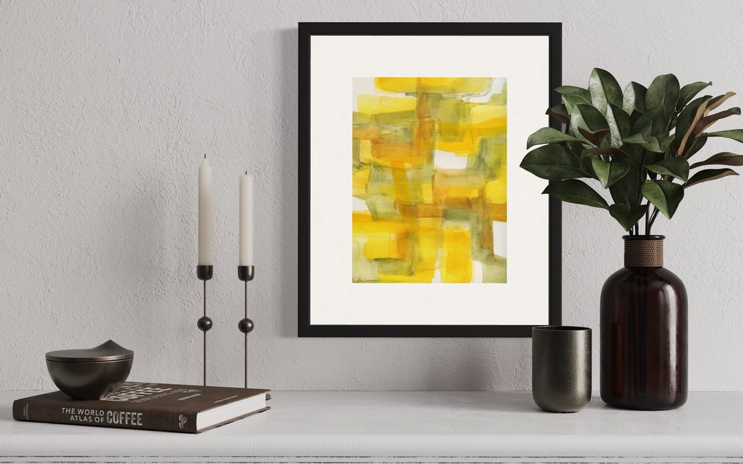 Yellow Field, Original Watercolor Abstract Painting in Yellow With ...
