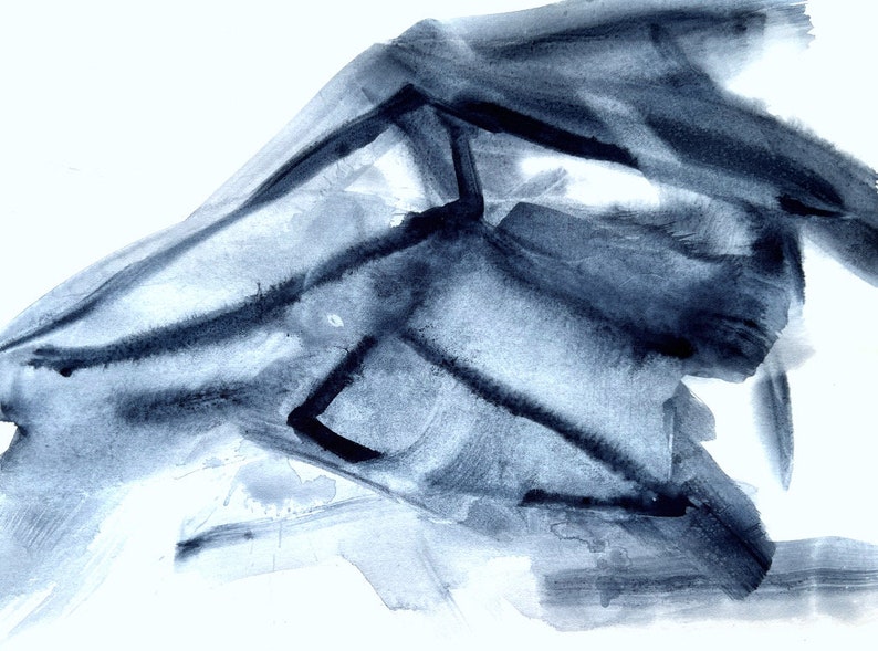 Indigo Sails, Original Watercolor Abstract a Indigo Colored Watercolor ...