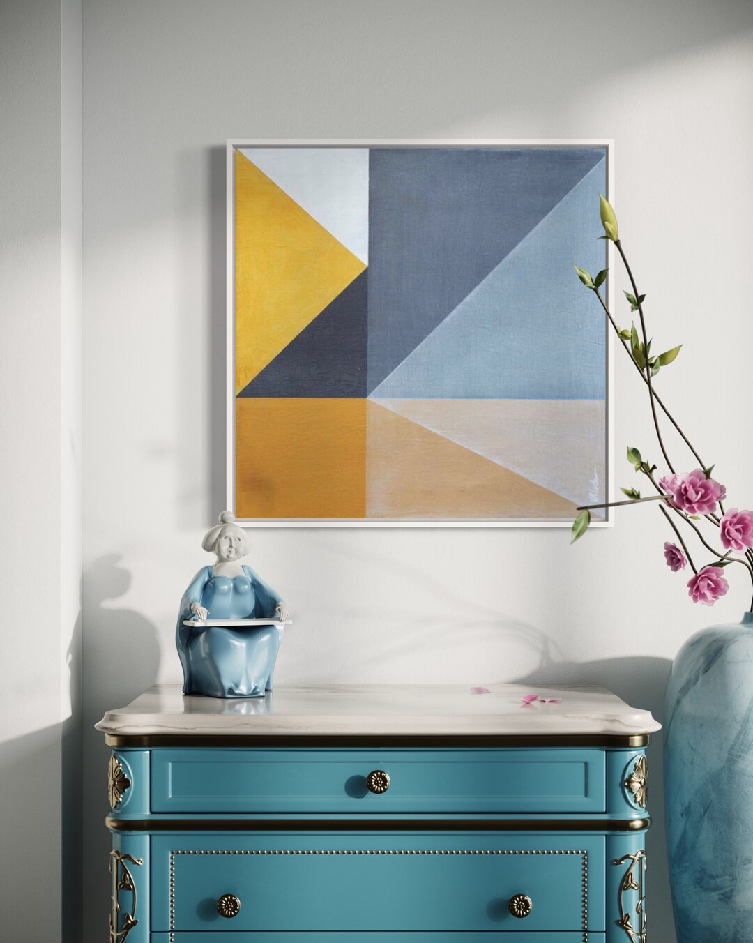 At This Point, Original Geometric Abstract Painting With Yellow Ochre ...
