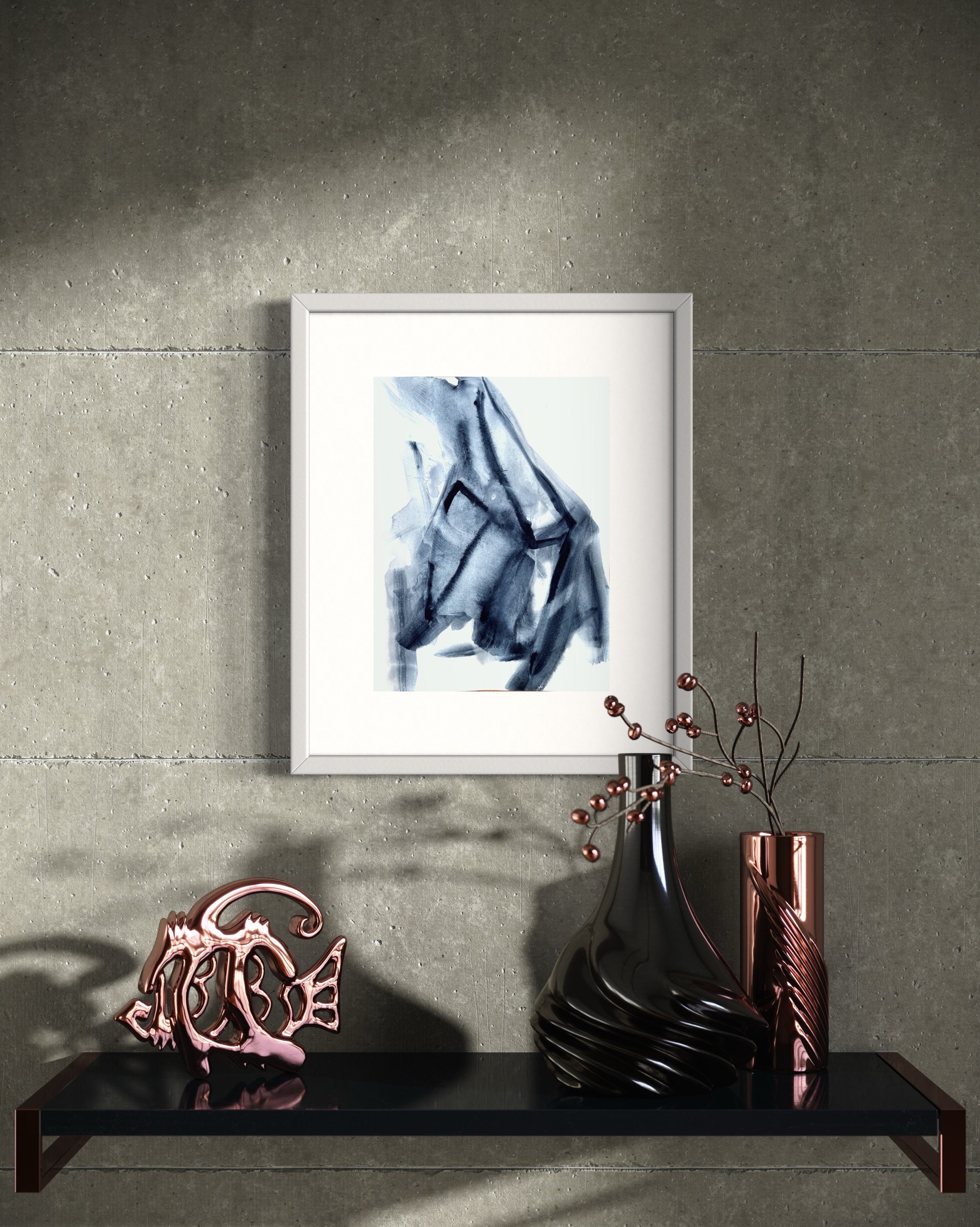 Indigo Sails, Original Watercolor Abstract a Indigo Colored Watercolor ...