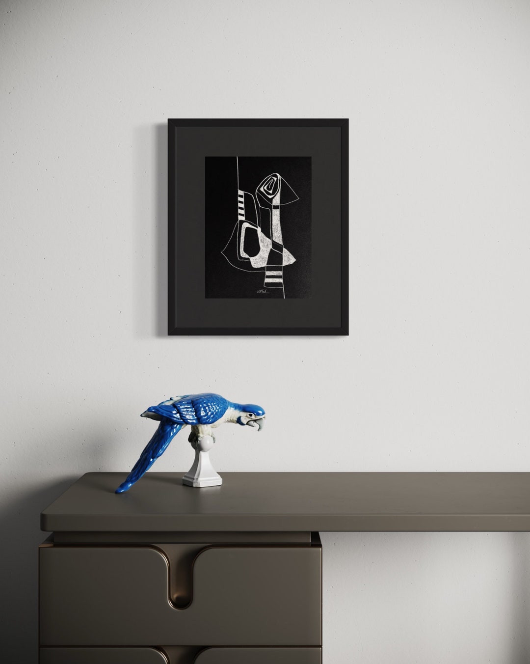 Dodo, Black Paper With White Charcoal, Original Abstract Drawing by ...