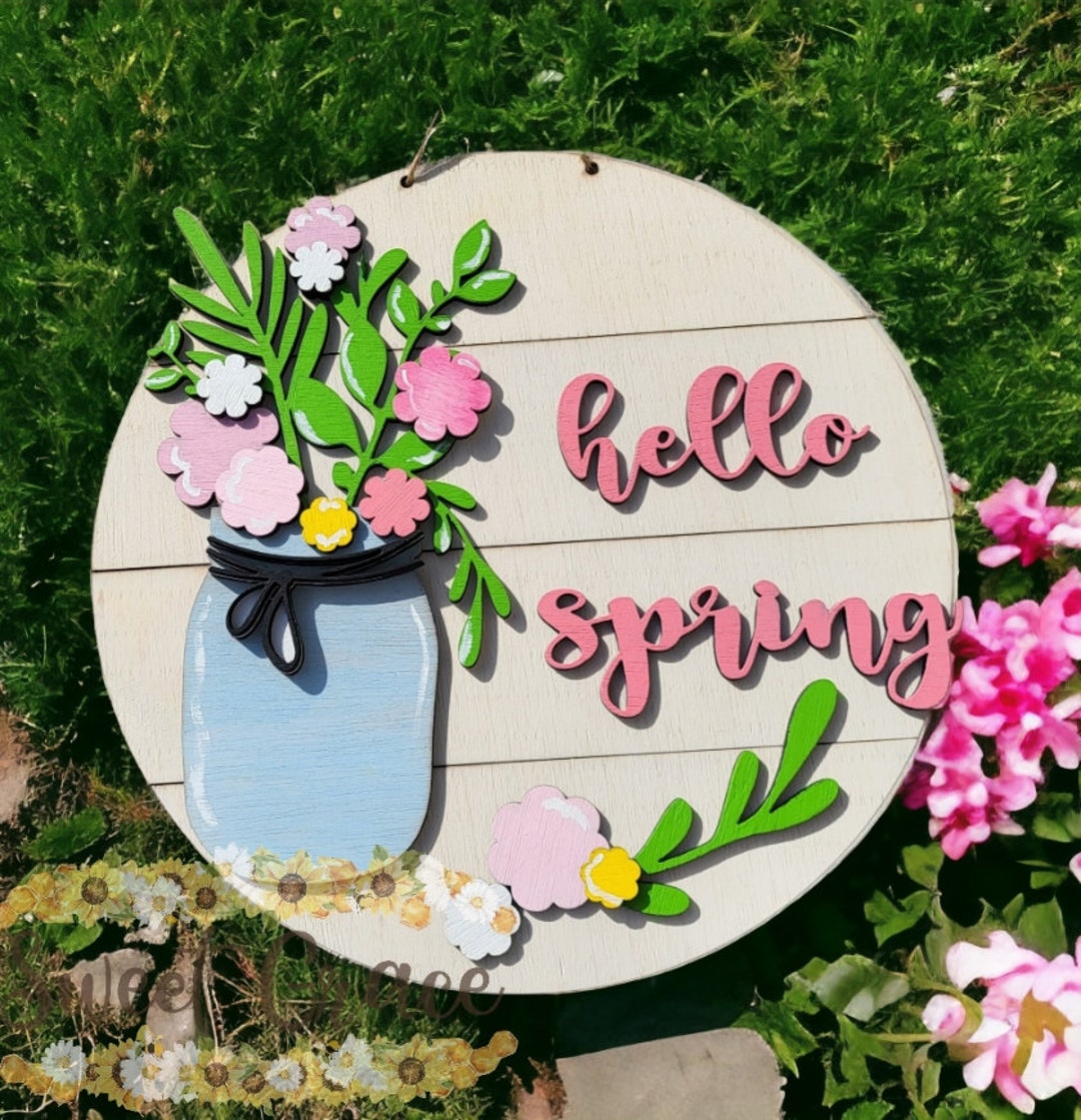 Spring Front Door Decor - Oh Hello Spring Door Hanger - Front Door ...