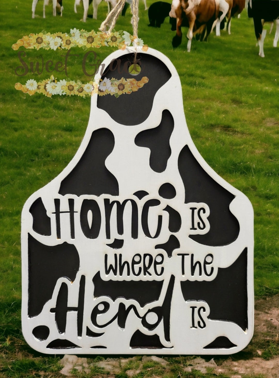 Cow Door Hanger - Cow Print Wreath - Cow Tag Door Hanger - Personalized ...