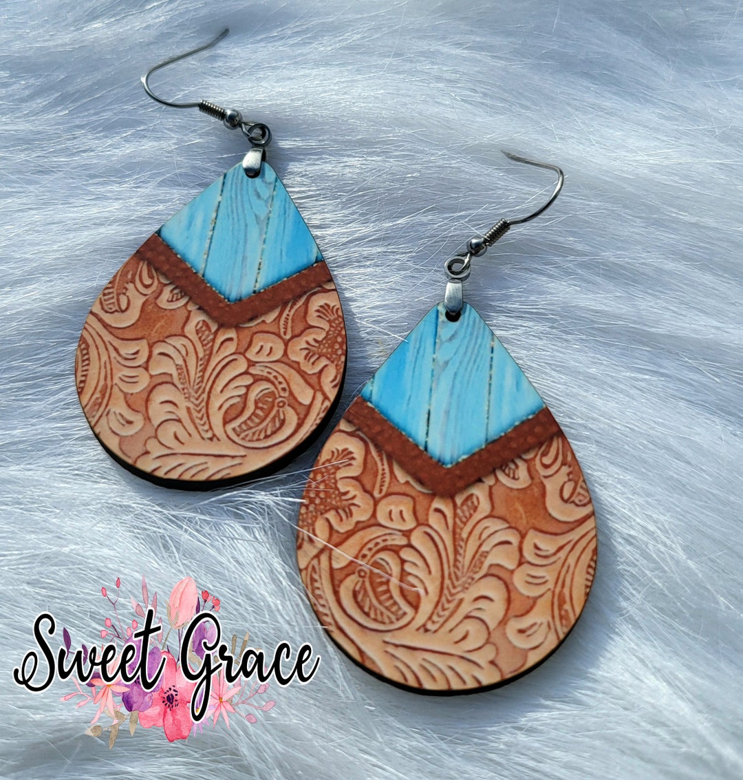 Multi Pattern Earrings, Multi Pattern Jewelry, Blue and Brown Multi ...