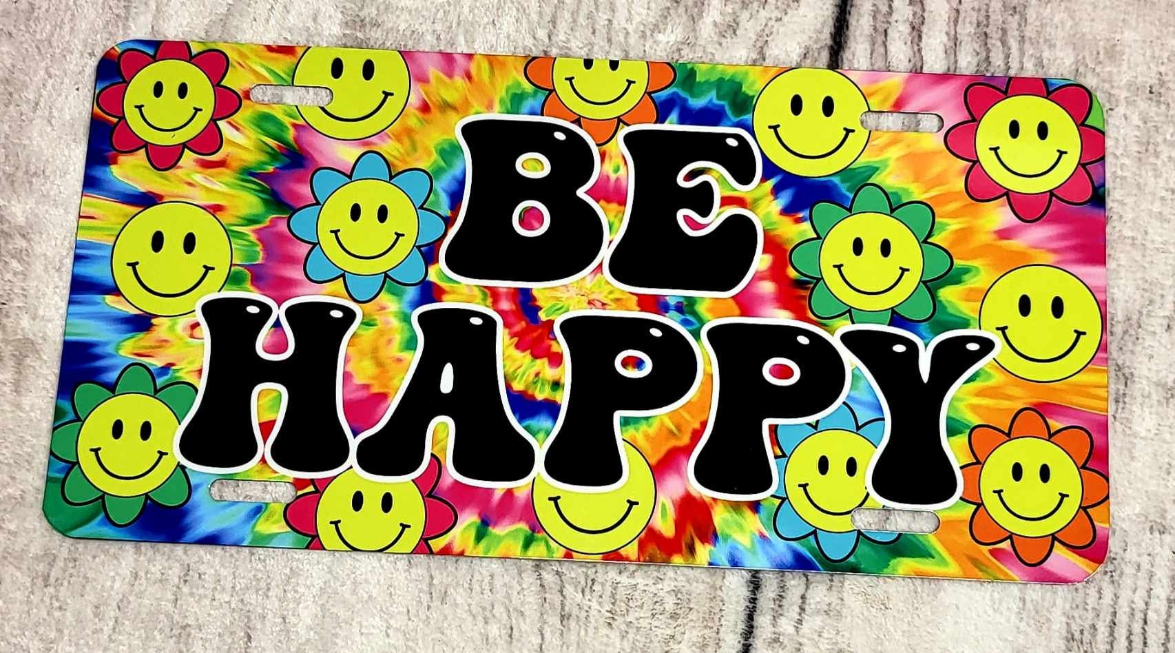Be Happy Smiley Face License Plate, 70's Vibe License Plate, 70's Vibe ...