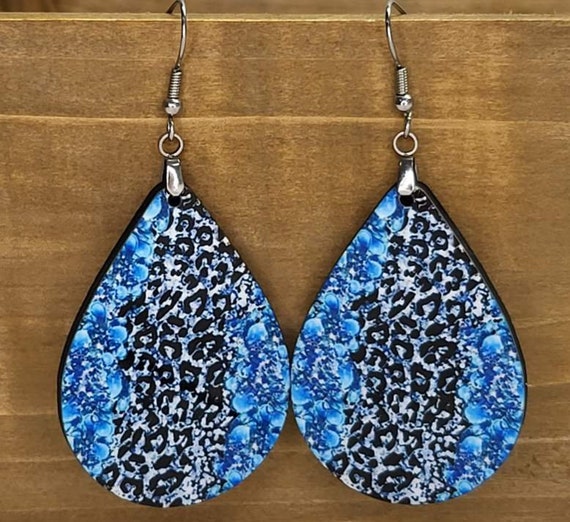 Blue leopard print earrings leopard print jewelry women s gift colorful earrings colorful blue earrings with leopard print blue earring Etsy