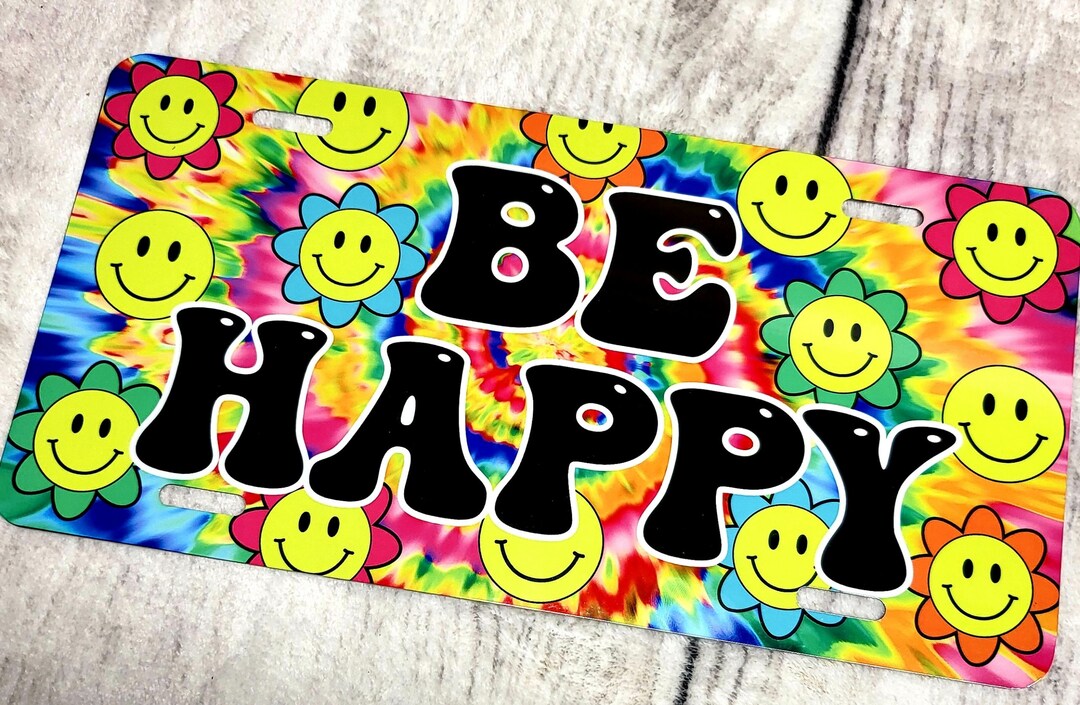 Be Happy Smiley Face License Plate, 70's Vibe License Plate, 70's Vibe ...