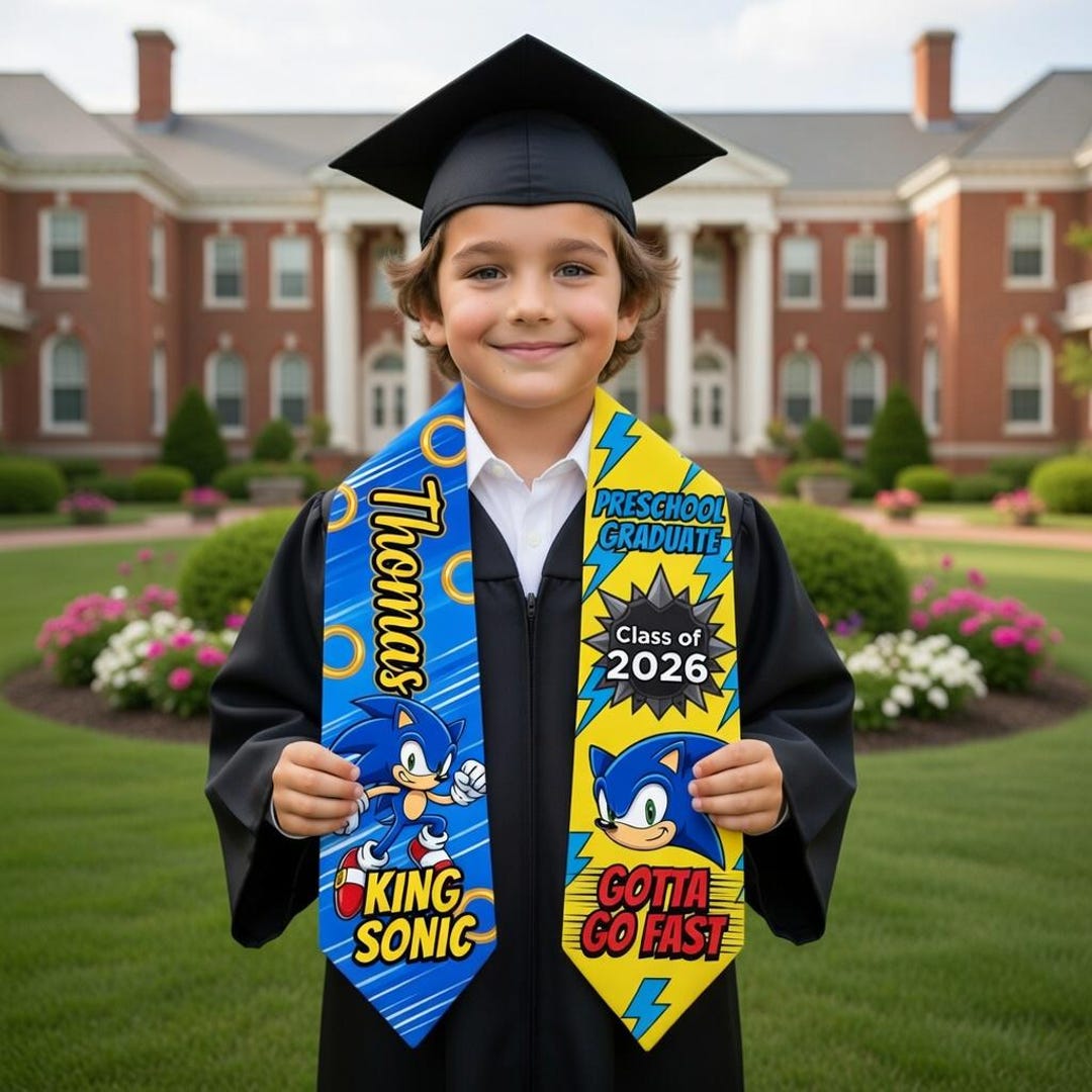 Personalized Sonic the Hedgehog Graduation Stole for Kids, Custom ...