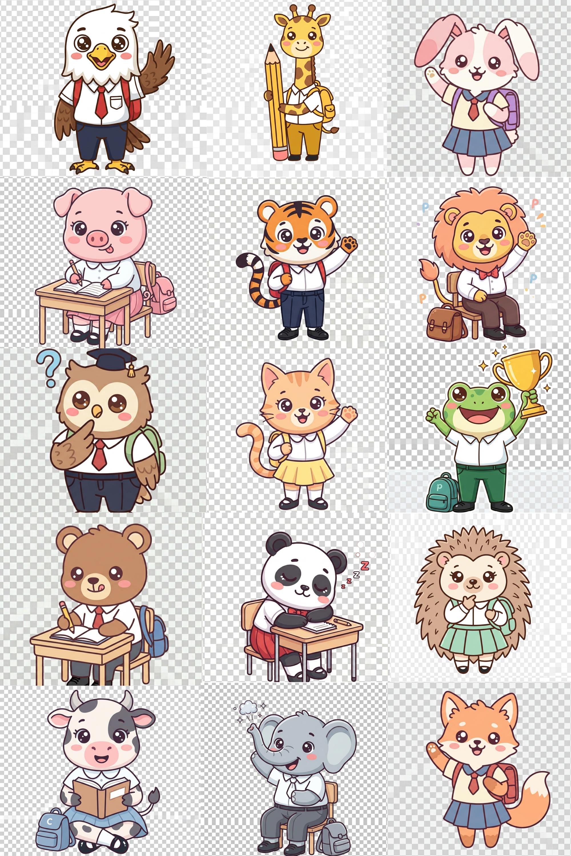 Cute School Animals Clipart Bundle | Kawaii Animals, 22 PNG Files ...