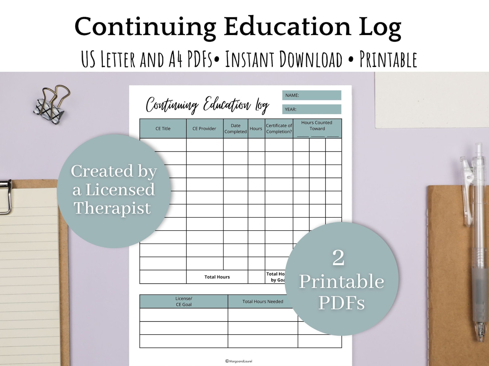 Continuing Education Hours Log Printable | Therapist CE Tracker ...