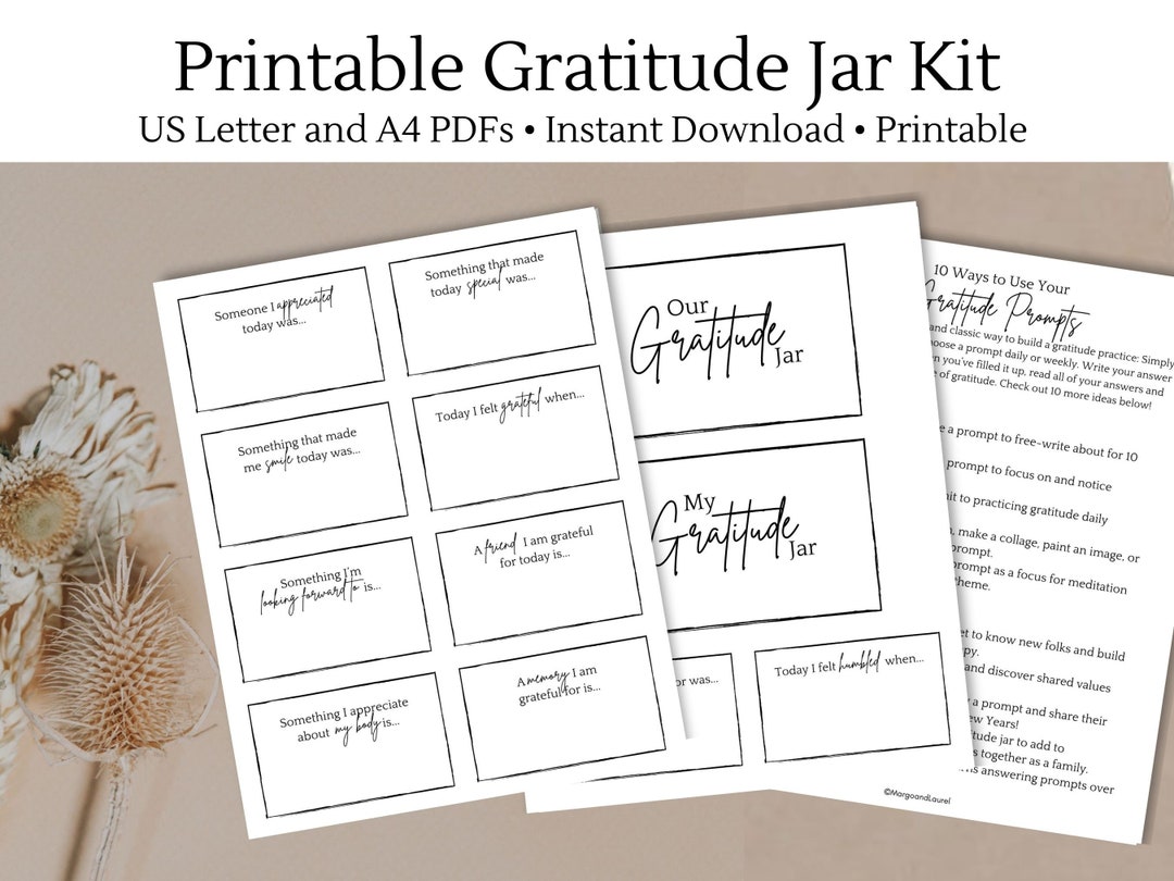 Printable Gratitude Jar Kit | Gratitude Journal Prompts, Daily ...