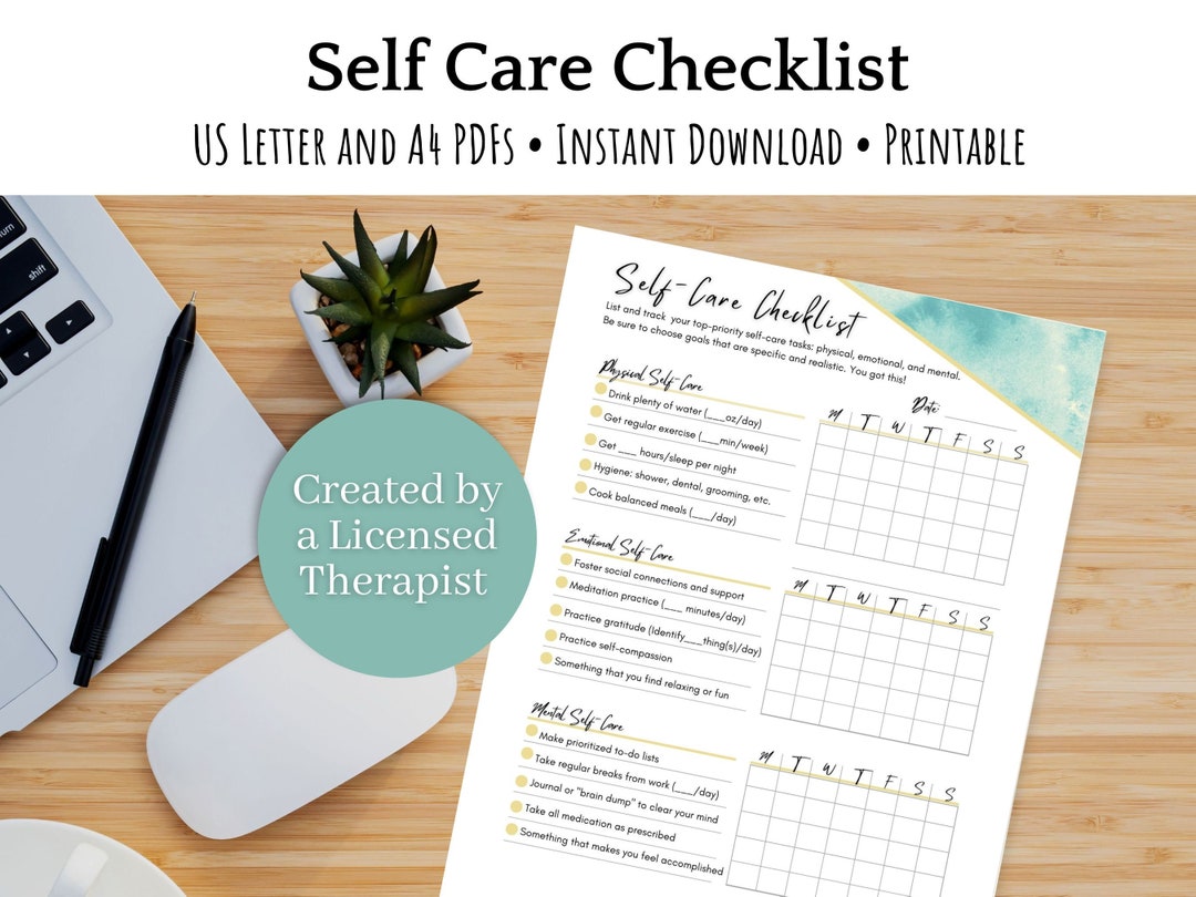 Self Care Checklist Printable | Mental Health Habit Tracker, Therapy ...
