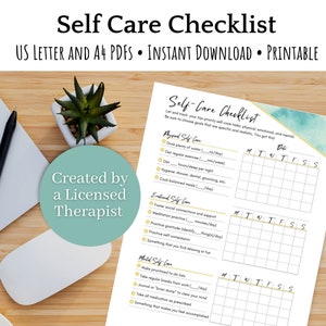 Self Care Checklist Printable | Mental Health Habit Tracker, Therapy ...