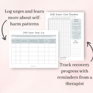 CBT Therapy Worksheets for Self Harm, Printable Therapy Journal, Self ...