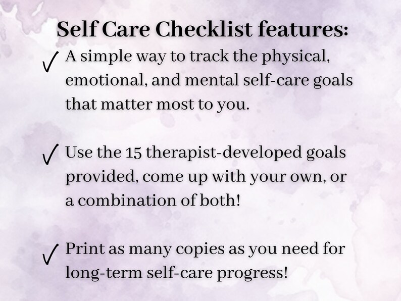 Self Care Checklist Printable Mental Health Habit Tracker, Therapy ...
