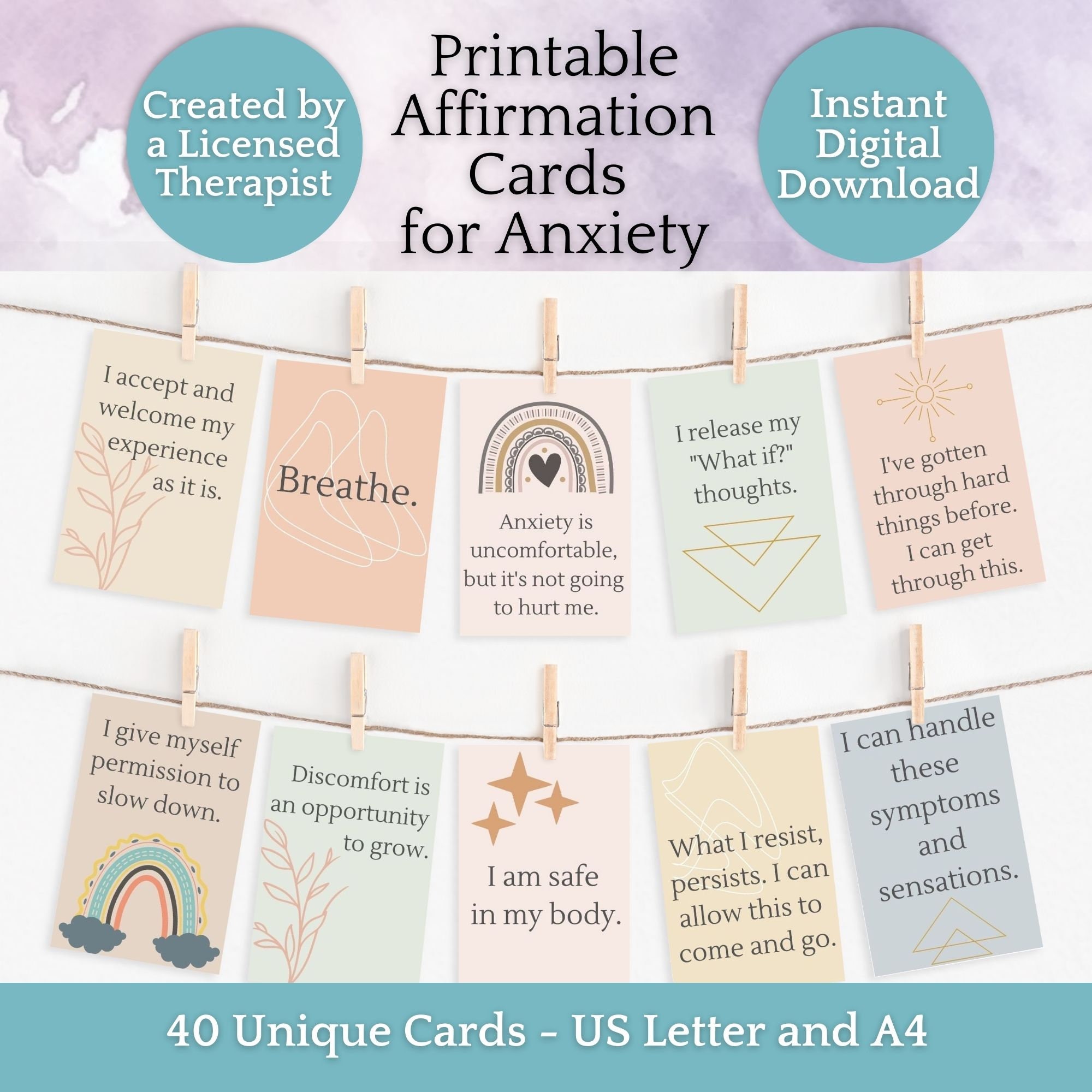 Printable Affirmation Cards for Anxiety Therapy Affirmations, Anxiety ...
