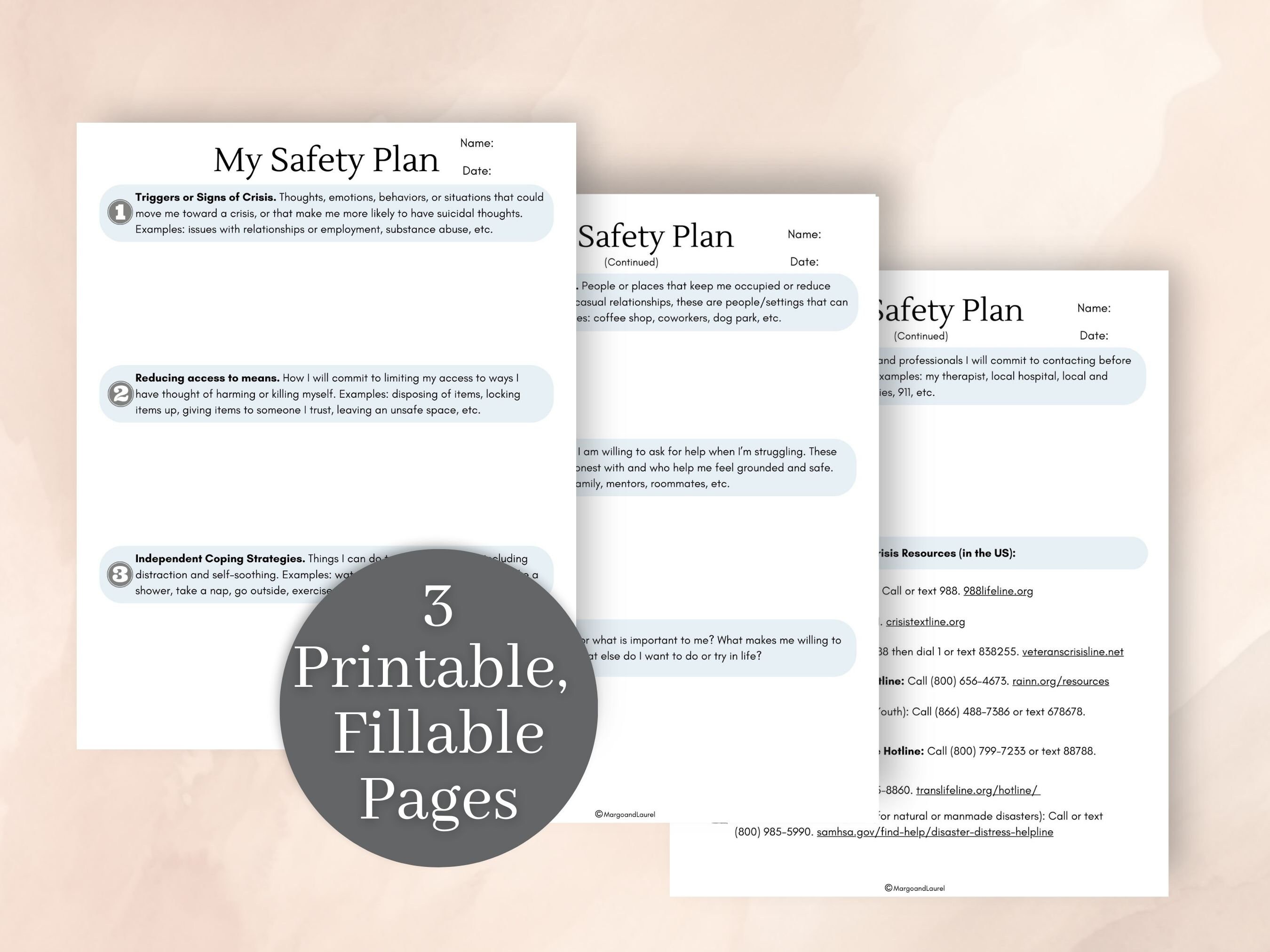 Safety Plan Template Therapist Worksheet Suicide Prevention Therapy ...