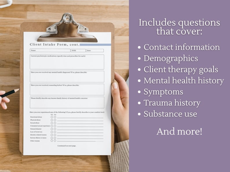 Therapy Client Intake Form | Counseling Intake, Therapist Notes ...