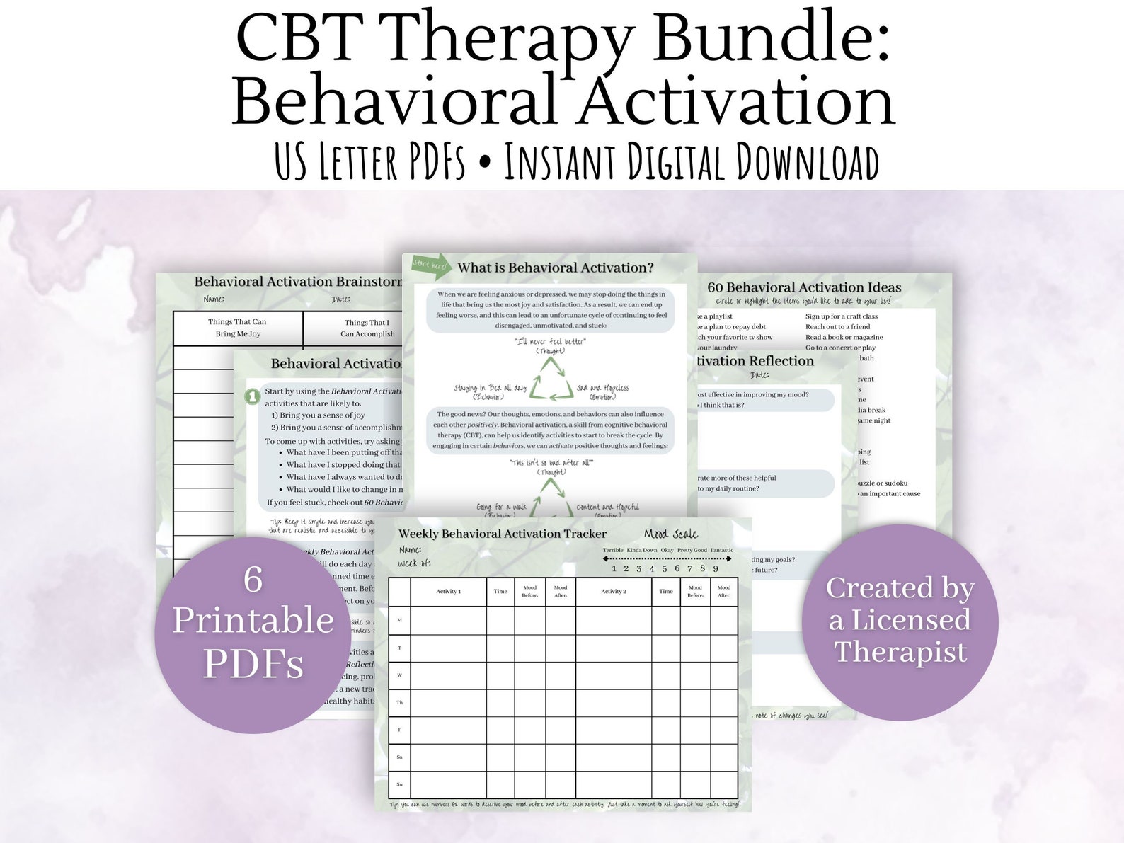 CBT Therapy Worksheets for Behavioral Activation Therapist Worksheets ...